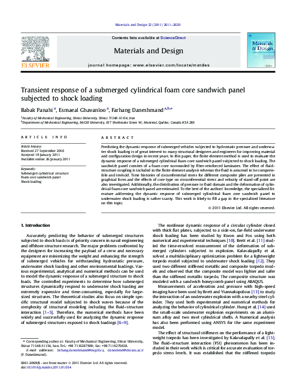 (PDF) Transient response of a submerged cylindrical foam core sandwich ...