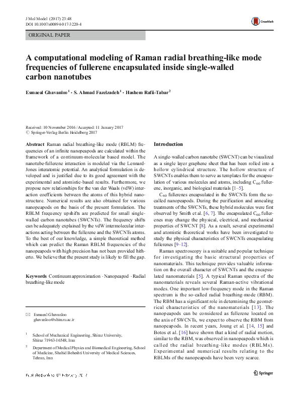 (PDF) A computational modeling of Raman radial breathing-like mode ...