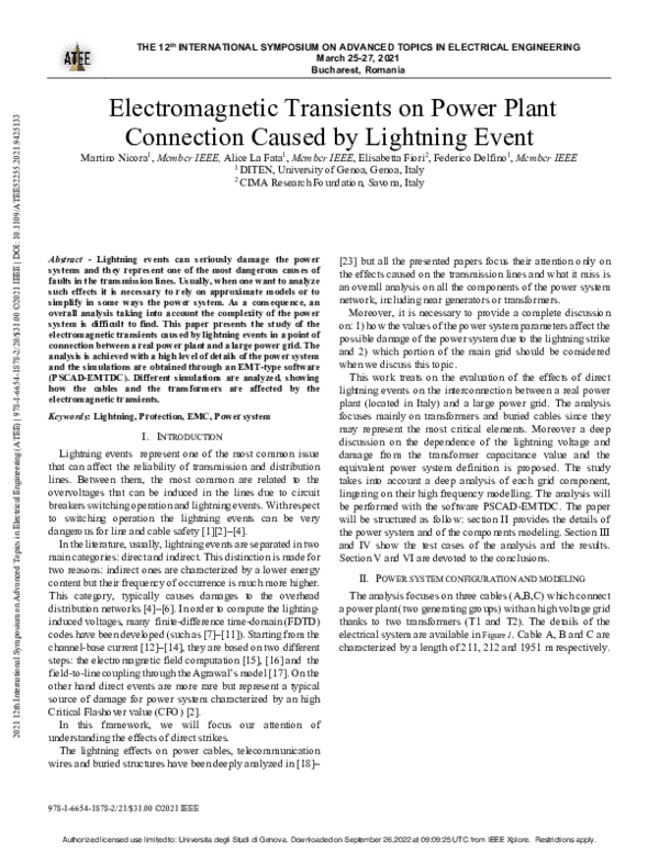 (PDF) Electromagnetic Transients on Power Plant Connection Caused by ...