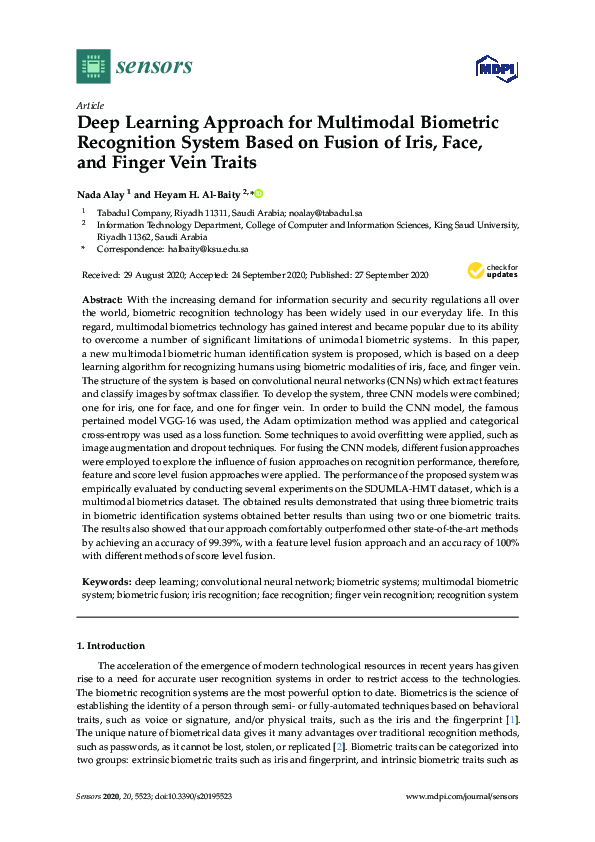 (PDF) Deep Learning Approach for Multimodal Biometric Recognition System Based on Fusion of Iris ...