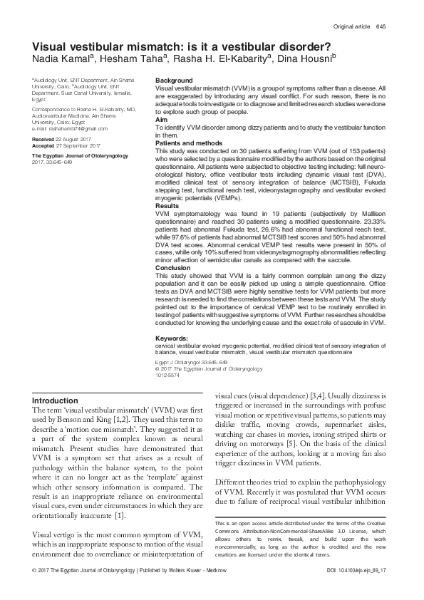 (PDF) Visual vestibular mismatch: is it a vestibular disorder?