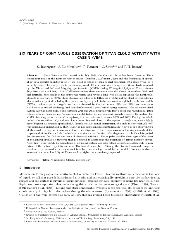 (PDF) Six years of continuous observation of Titan cloud activity with ...