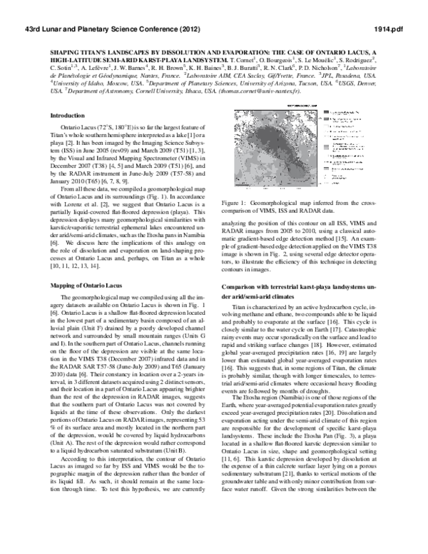 (PDF) Shaping Titan's Landscapes by Dissolution and Evaporation: The ...
