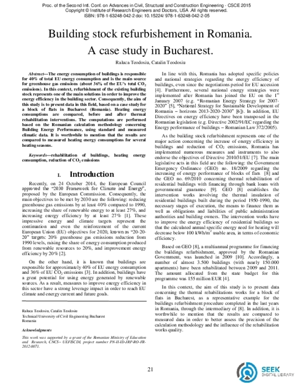 (PDF) Building stock refurbishement in Romania A case study in Bucharest
