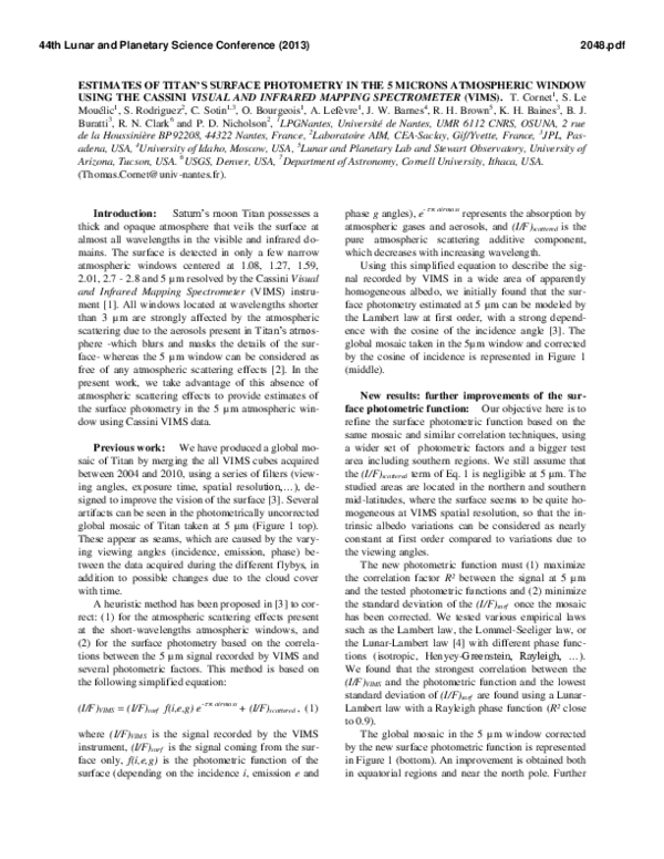 Pdf Estimates Of Titans Surface Photometry In The 5 Microns