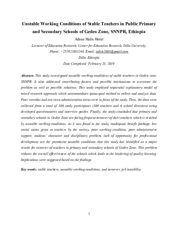 (PDF) Unstable Working Conditions of Stable Teachers in Public Primary ...