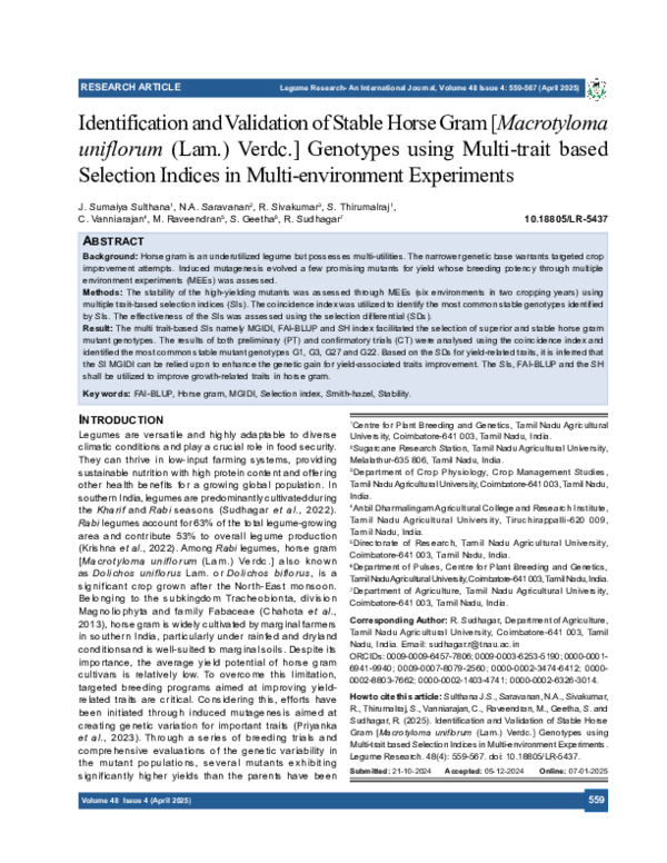 (PDF) Identification and Validation of Stable Horse Gram [Macrotyloma ...