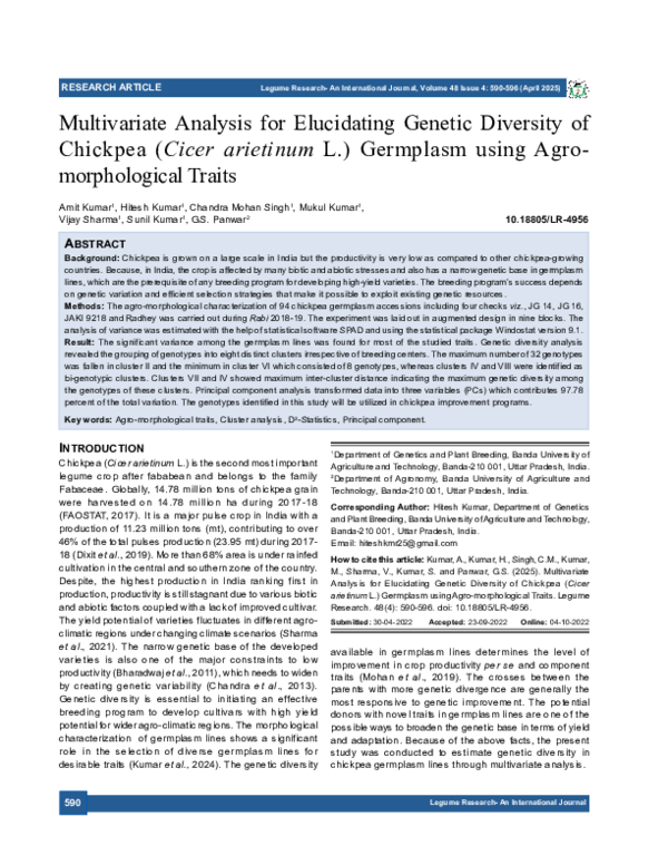 (PDF) Multivariate Analysis for Elucidating Genetic Diversity of ...