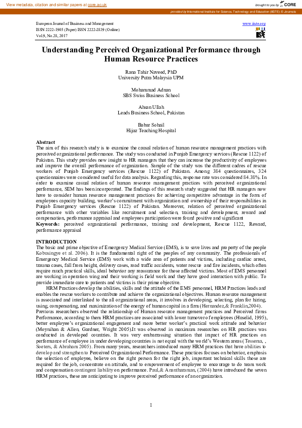 (PDF) Understanding Perceived Organizational Performance through Human ...