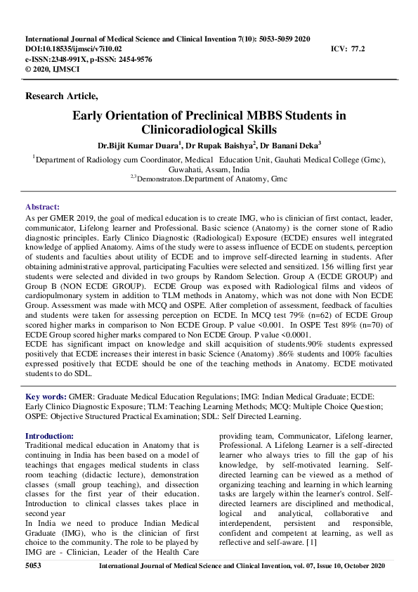 (PDF) Early Orientation of Preclinical Mbbs Students in ...