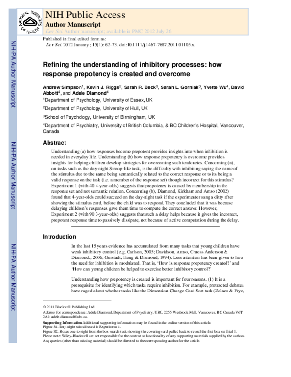 (PDF) Refining the understanding of inhibitory processes: how response ...