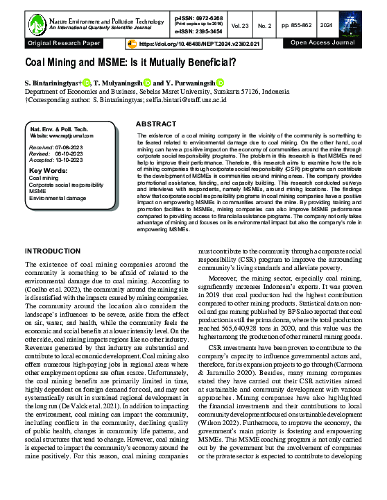 (PDF) Coal Mining and MSME: Is it Mutually Beneficial?