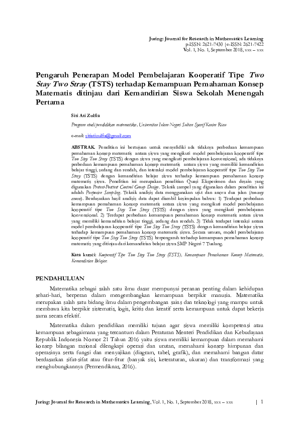 (PDF) Pengaruh Penerapan Model Pembelajaran Kooperatif Tipe Two Stay ...