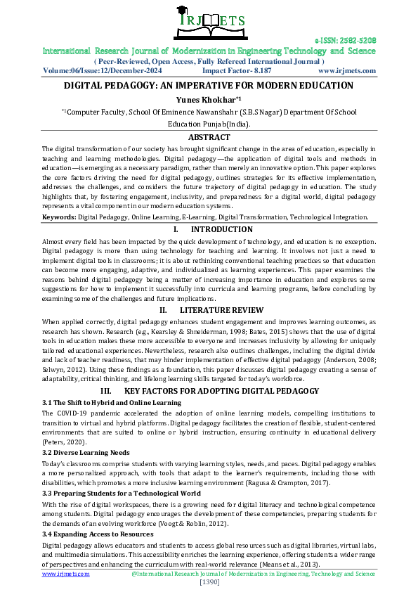 (PDF) DIGITAL PEDAGOGY: AN IMPERATIVE FOR MODERN EDUCATION