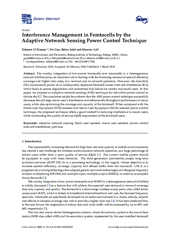 (PDF) Interference Management in Femtocells by the Adaptive Network ...