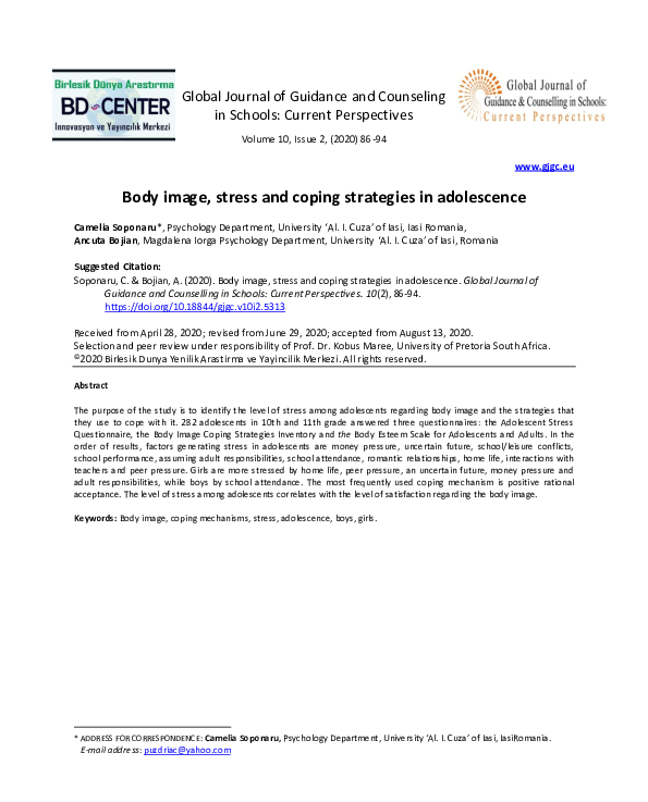 (PDF) Body image, stress and coping strategies in adolescence