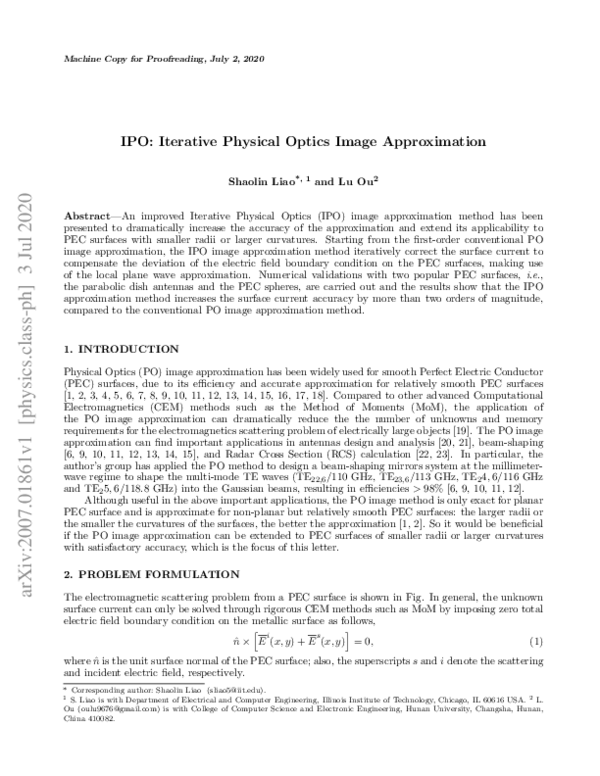 (PDF) IPO: Iterative Physical Optics Image Approximation