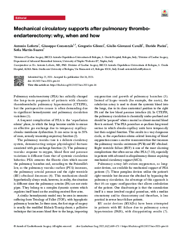 (PDF) Mechanical circulatory supports after pulmonary thrombo ...
