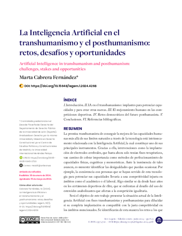 (PDF) La Inteligencia Artificial en el transhumanismo y el posthumanismo: retos, desafíos y ...