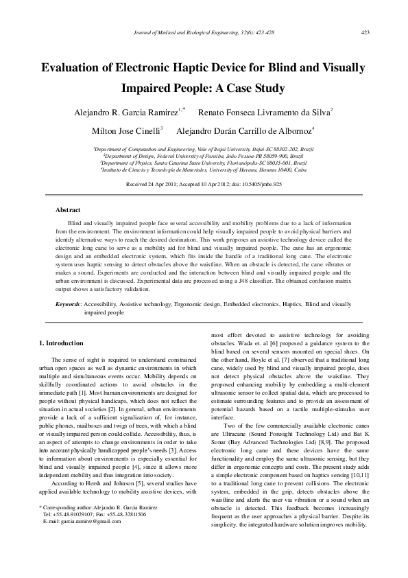 (PDF) Evaluation of Electronic Haptic Device for Blind and Visually ...