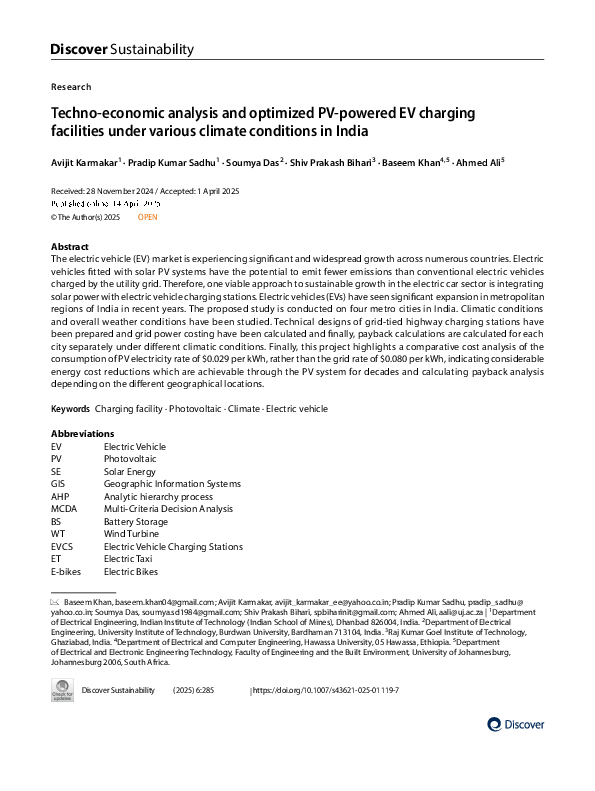 (PDF) Techno-economic analysis and optimized PV-powered EV charging facilities under various ...