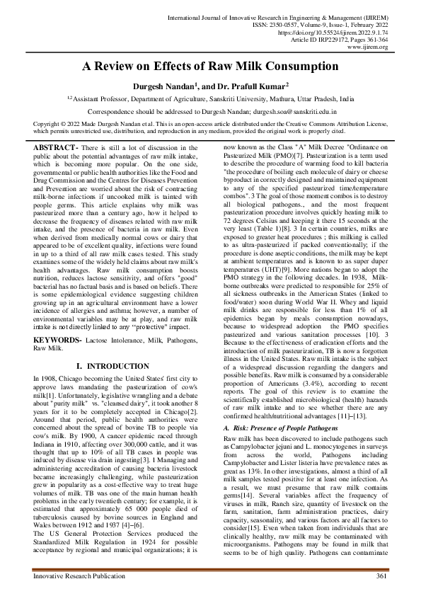 (PDF) A Review on Effects of Raw Milk Consumption