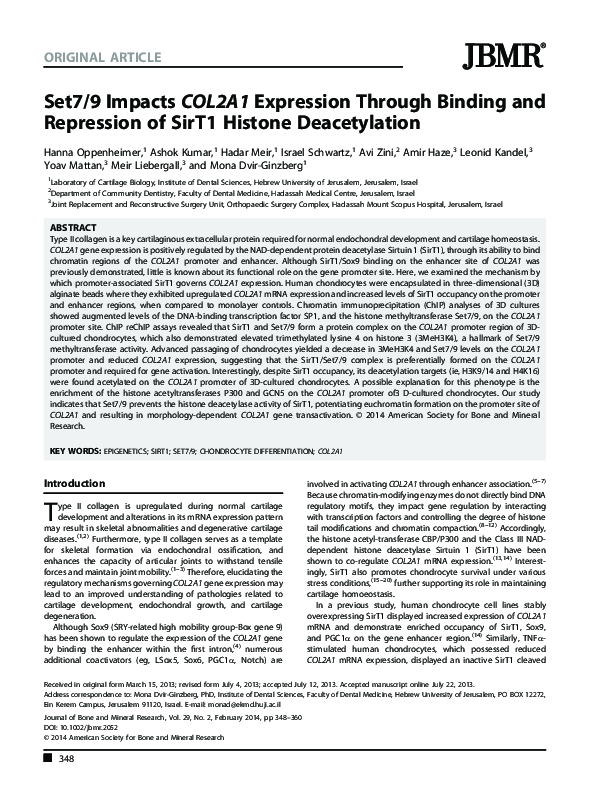 (PDF) Set7/9 Impacts COL2A1 Expression Through Binding and Repression of SirT1 Histone Deacetylation