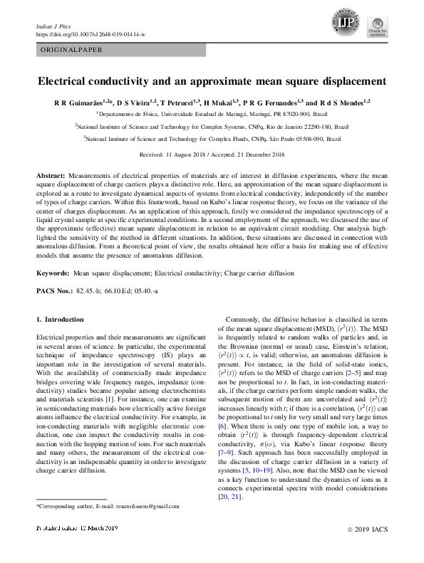 (PDF) Electrical conductivity and an approximate mean square displacement