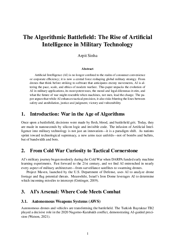 (PDF) The Algorithmic Battlefield: The Rise of Artificial Intelligence in Military Technology