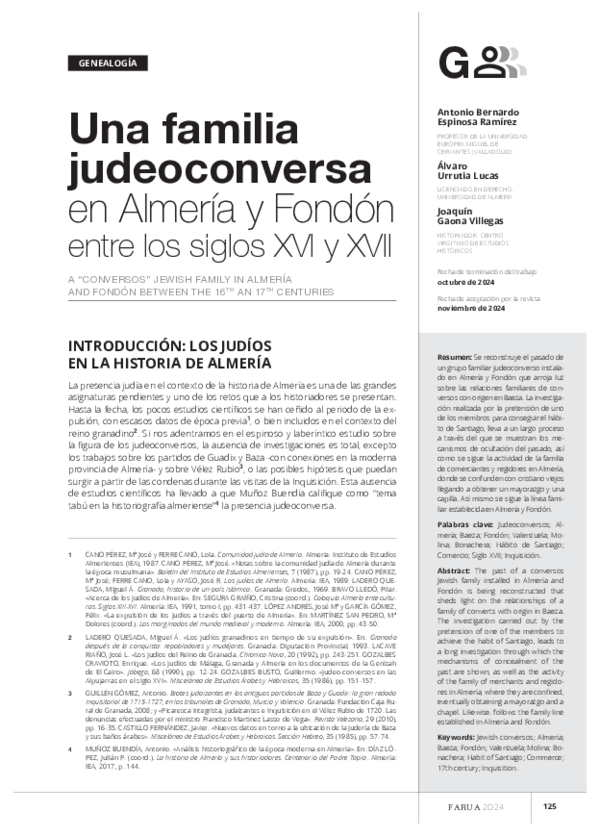 (PDF) UNA FAMILIA JUDEOCONVERSA EN ALMERÍA Y FONDÓN / A “Conversos ...