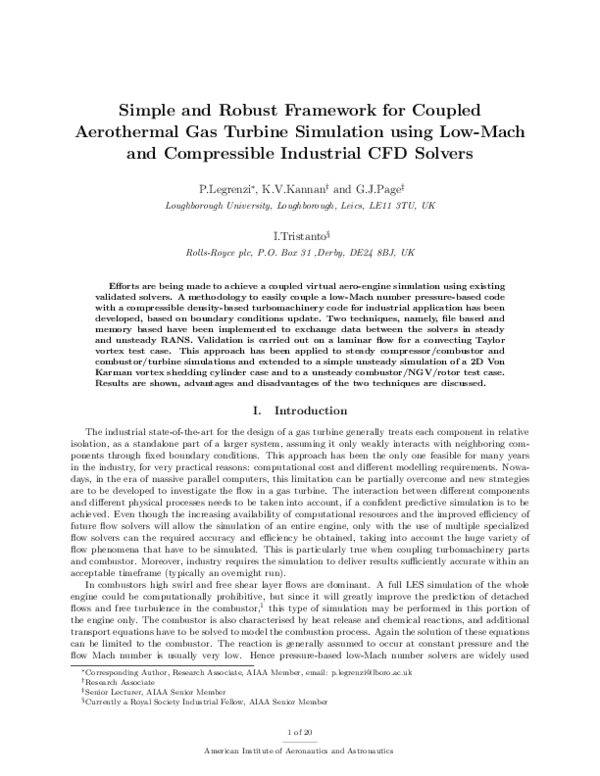 (PDF) Simple and Robust Framework for Coupled Aerothermal Gas Turbine Simulation using Low-Mach ...