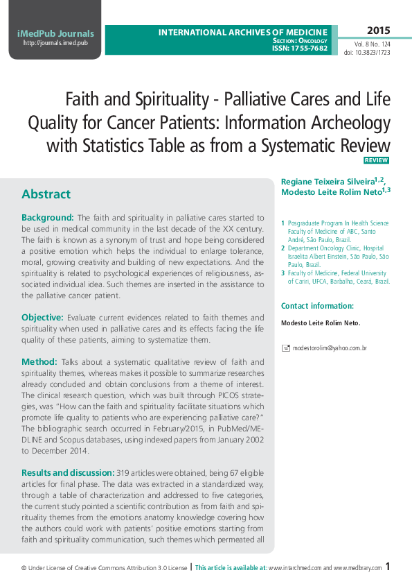 (PDF) Faith And Spirituality – Palliative Cares And Life Quality For ...