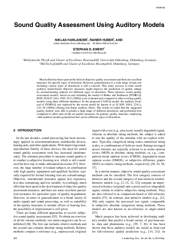 (PDF) Sound Quality Assessment Using Auditory Models