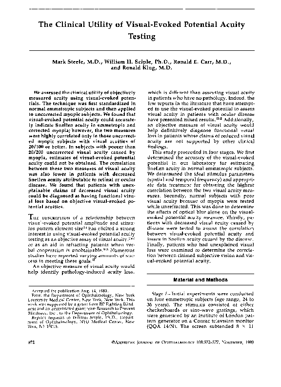 (PDF) The Clinical Utility of Visual-Evoked Potential Acuity Testing