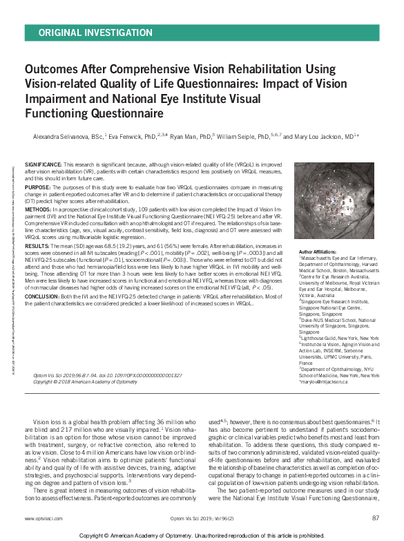 (PDF) Outcomes After Comprehensive Vision Rehabilitation Using Vision ...