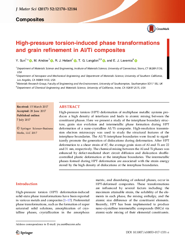 (PDF) High-pressure torsion induced phase transformation in Cu- and Ti-based alloys