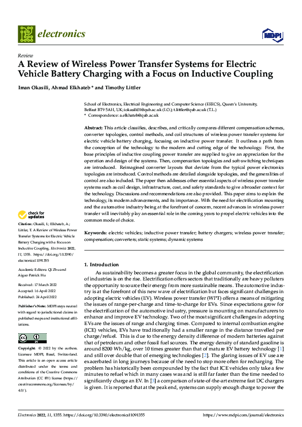 (PDF) A Review of Wireless Power Transfer Systems for Electric Vehicle Battery Charging with a ...