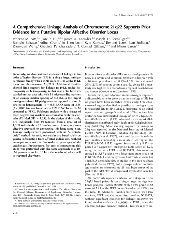 (PDF) A Comprehensive Linkage Analysis of Chromosome 21q22 Supports ...