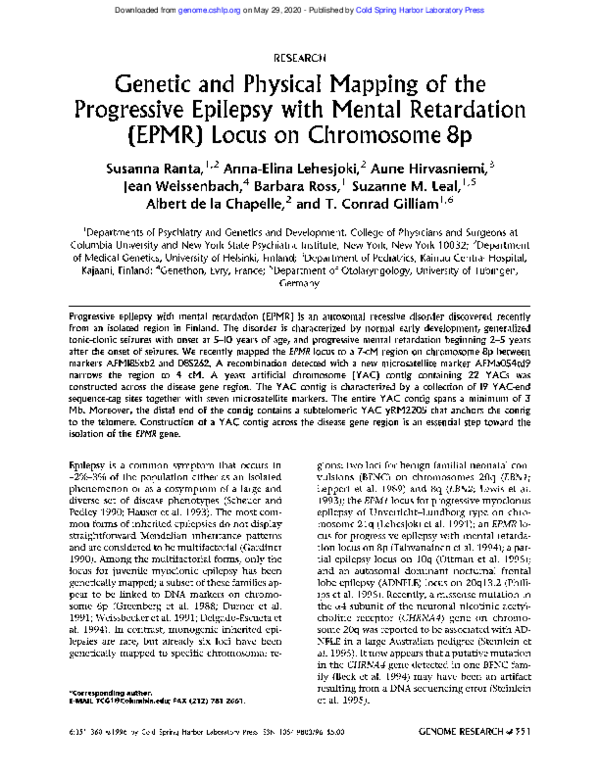 (PDF) Genetic and physical mapping of the progressive epilepsy with ...