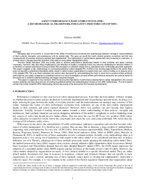 (PDF) Safety Performance Indicators System (SPIS) : A methodlogical ...
