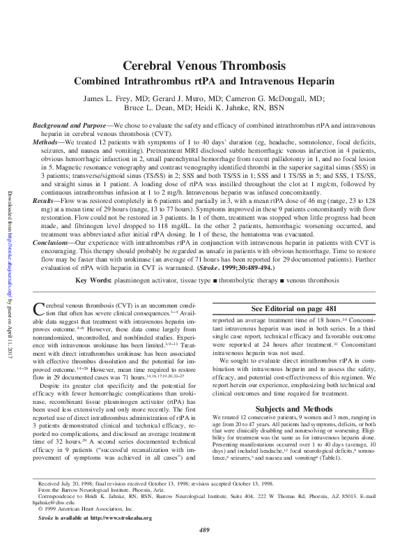 (PDF) Cerebral Venous Thrombosis