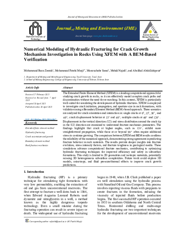 (PDF) Numerical Modeling of Hydraulic Fracturing for Crack Growth Mechanism Investigation in ...