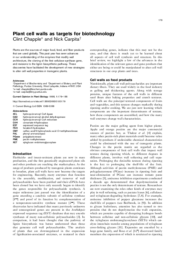 (PDF) Plant cell walls as targets for biotechnology