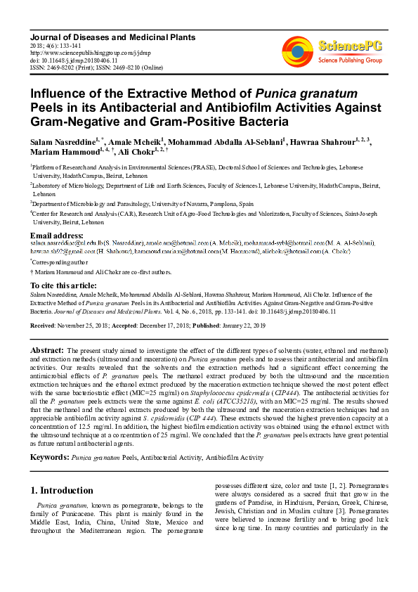 (PDF) Influence of the Extractive Method of Punica granatum Peels in its Antibacterial and ...