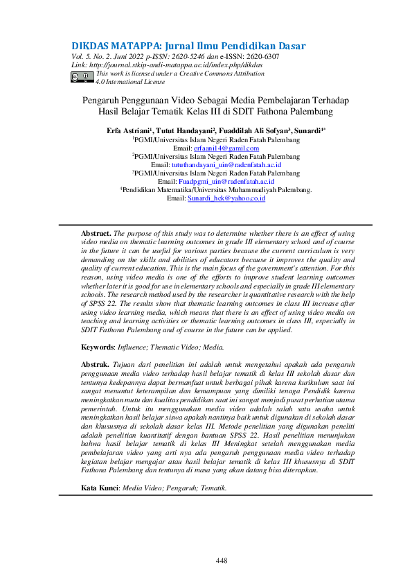 (PDF) Pengaruh Penggunaan Video Sebagai Media Pembelajaran Terhadap Hasil Belajar Tematik Kelas ...