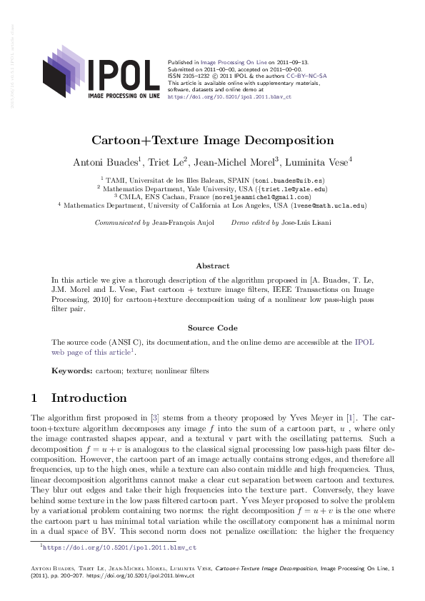 (PDF) Cartoon+Texture Image Decomposition