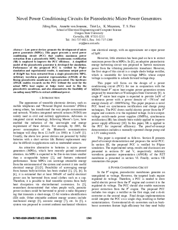 (PDF) Novel power conditioning circuits for piezoelectric micro power ...