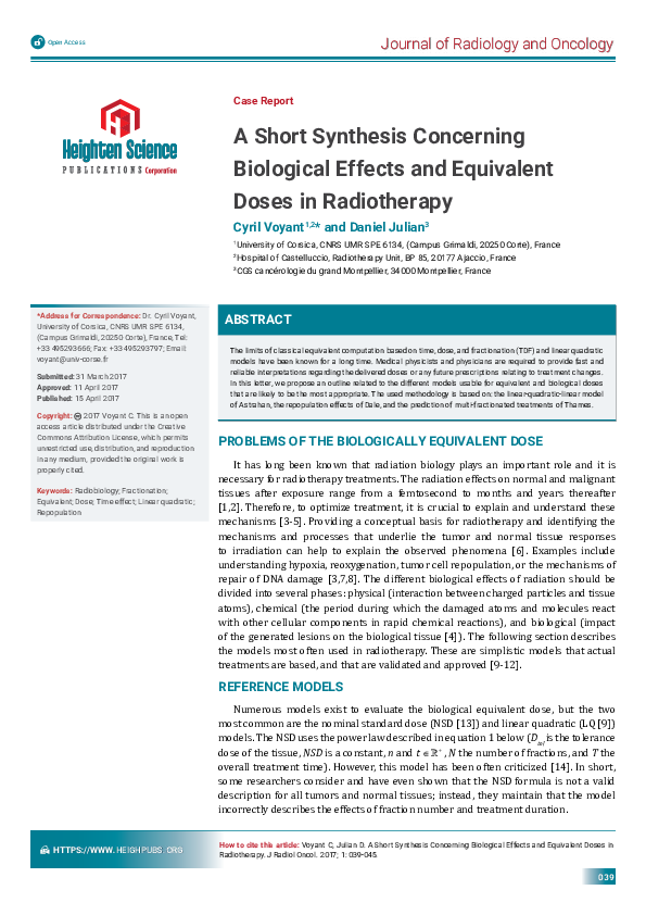 (PDF) A Short Synthesis Concerning Biological Effects and Equivalent ...