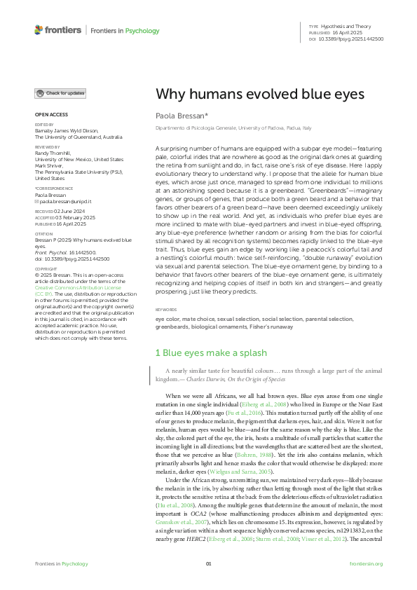 (PDF) Why humans evolved blue eyes