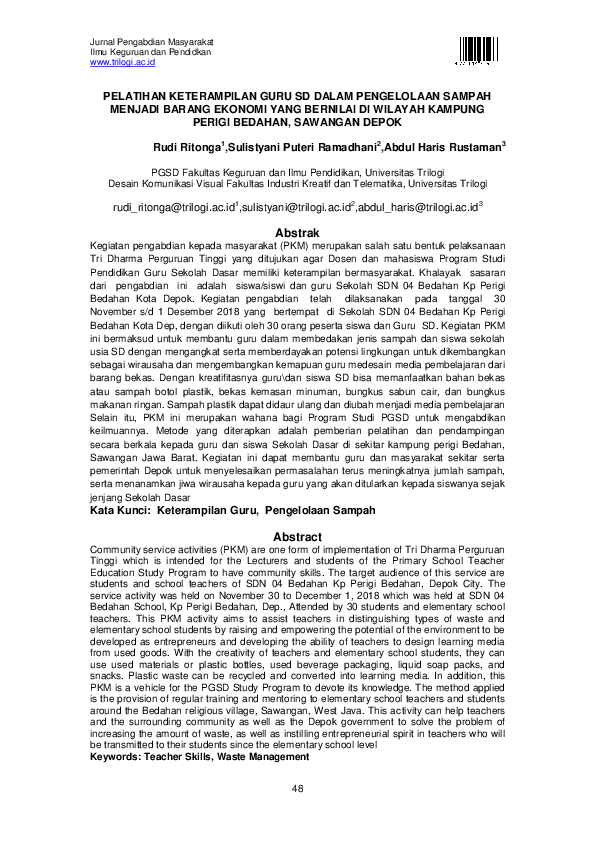 (PDF) Pelatihan Keterampilan Guru SD Dalam Pengelolaan Sampah Menjadi ...